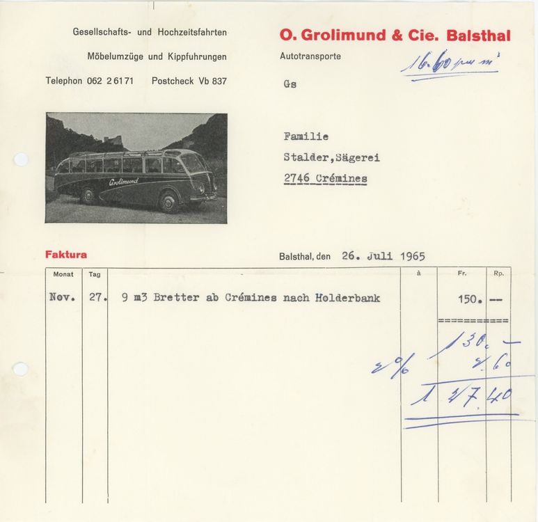 Balsthal, O. Grolimund & Cie, Autotransporte 1965 (Gebraucht) in ...