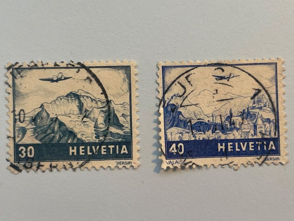 1948, Farbänderung der Landschaftsbilder, F43-44, gestempelt (Gebraucht) in Küssnacht am Rigi ...