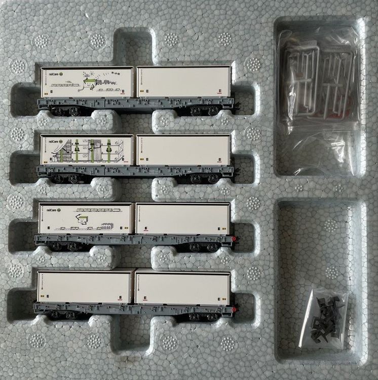 RhB Rungenwagen R-w mit Container 4er Set OVP Kato Spur N (Neu und originalverpackt) in Salez ...