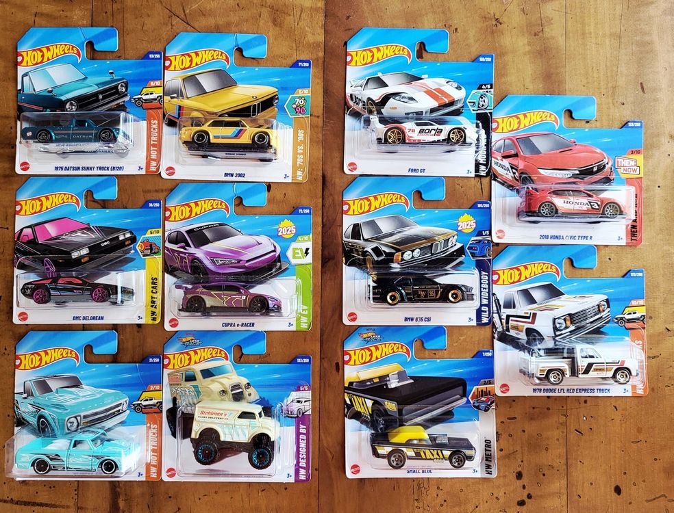 11 Hot Wheels 2025 BMW 2002 635 CSI Ford GT Honda Civic DMC (Neu und ...