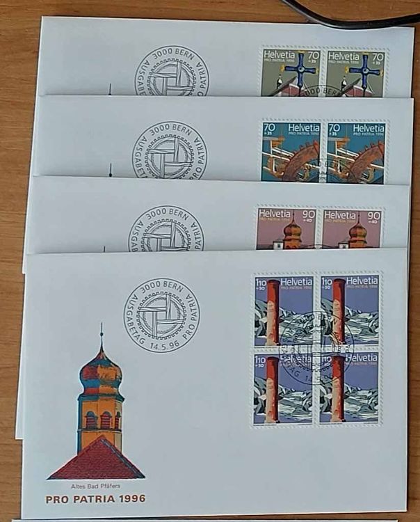 Fp1996 - 4 FDC Pro Patria 1996 bloc de quatre (Gebraucht) in Trélex für CHF 1 – mit Lieferung ...