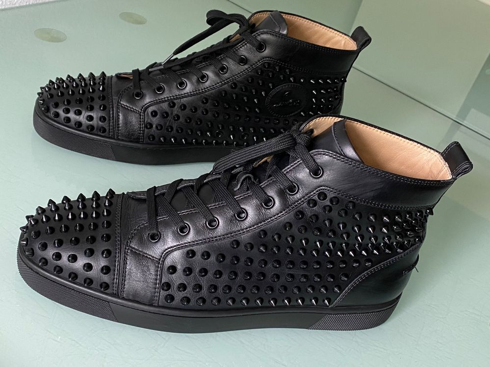 CHRISTIAN LOUBOUTIN Louis Spikes Schwarz Leder Sneakers 45.5 | Kaufen ...