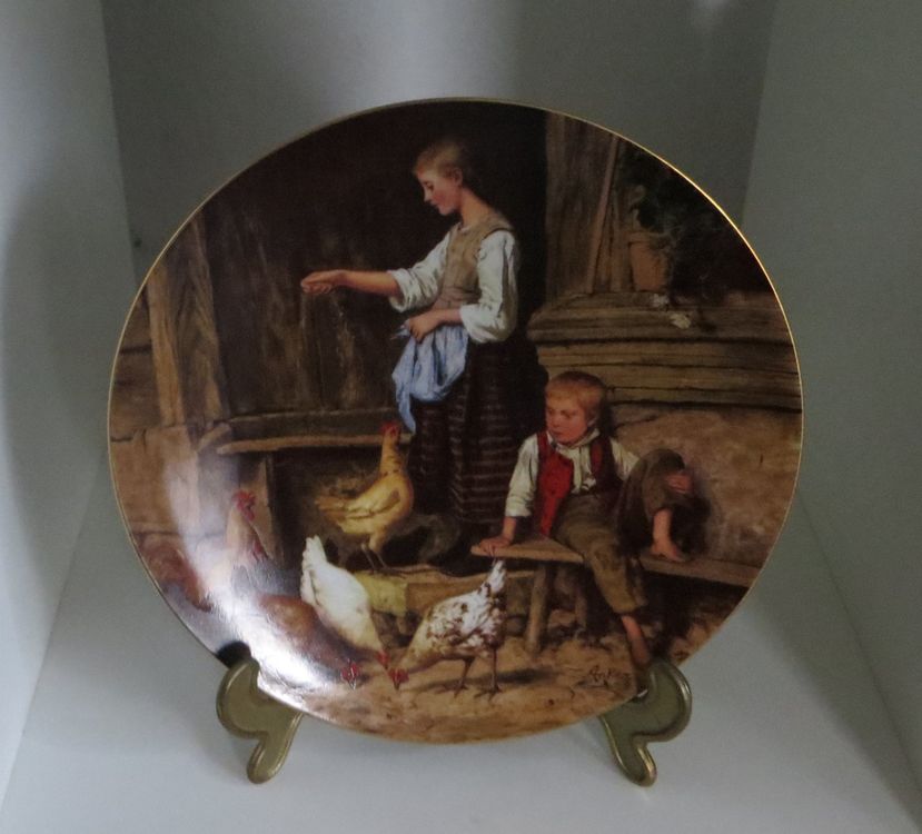 Albert Anker "Mädchen Hühner fütternd" Porzellan Langenthal (Gebraucht ...