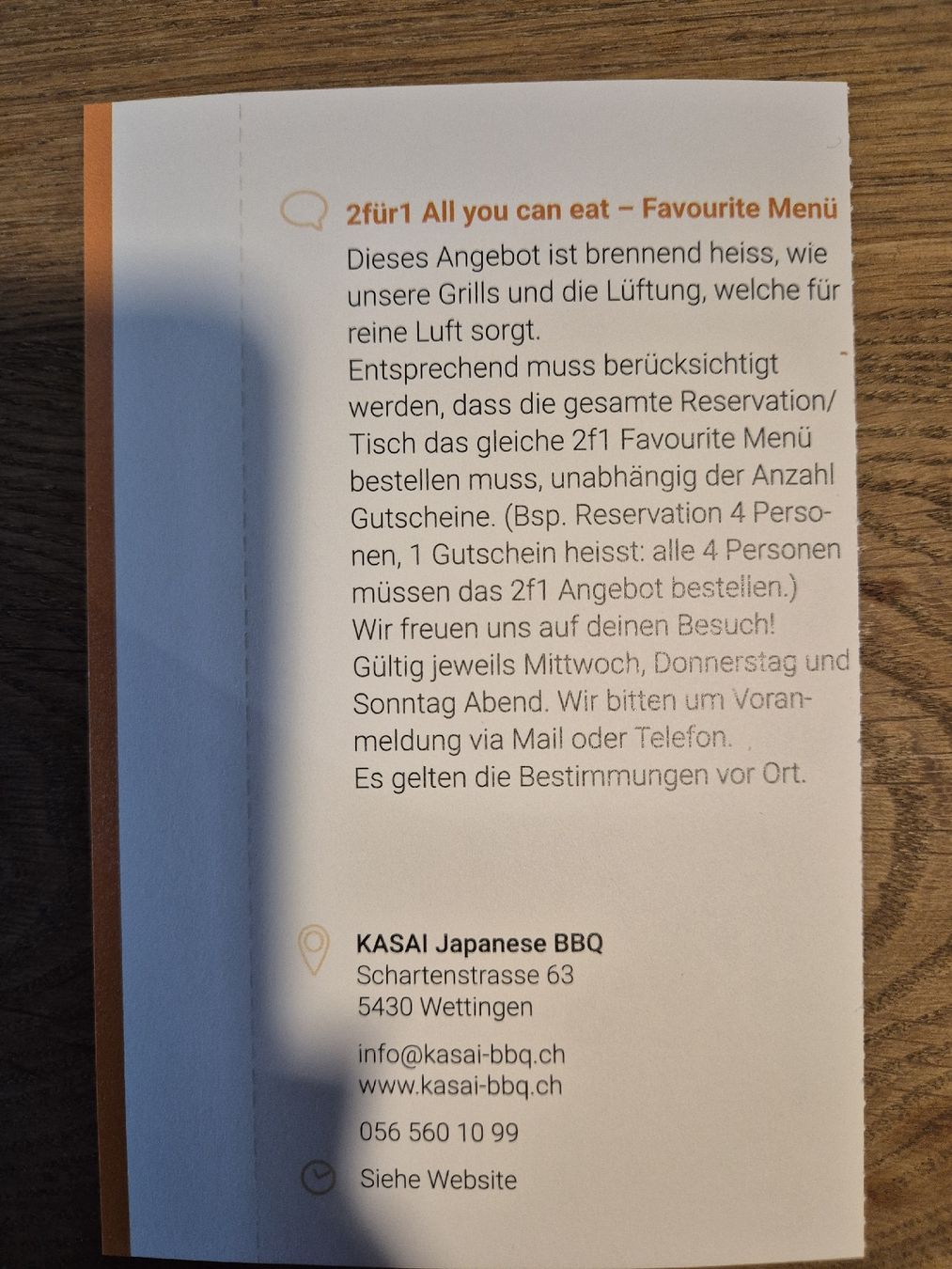 2für1 All you can eat Gutschein, Kasai Wettingen 2025 (Nuovo (secondo la descrizione)) a ...