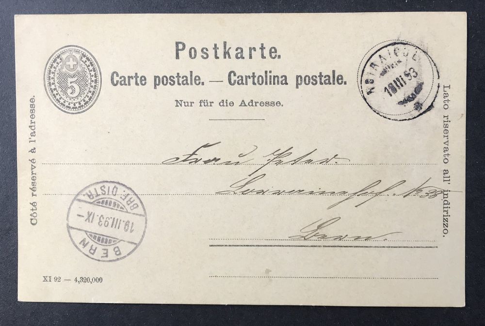 ANTIKE POSTKARTE SCHWEIZ 1893 (Gebraucht) in Ostermundigen für CHF 2.2 – mit Lieferung auf ...