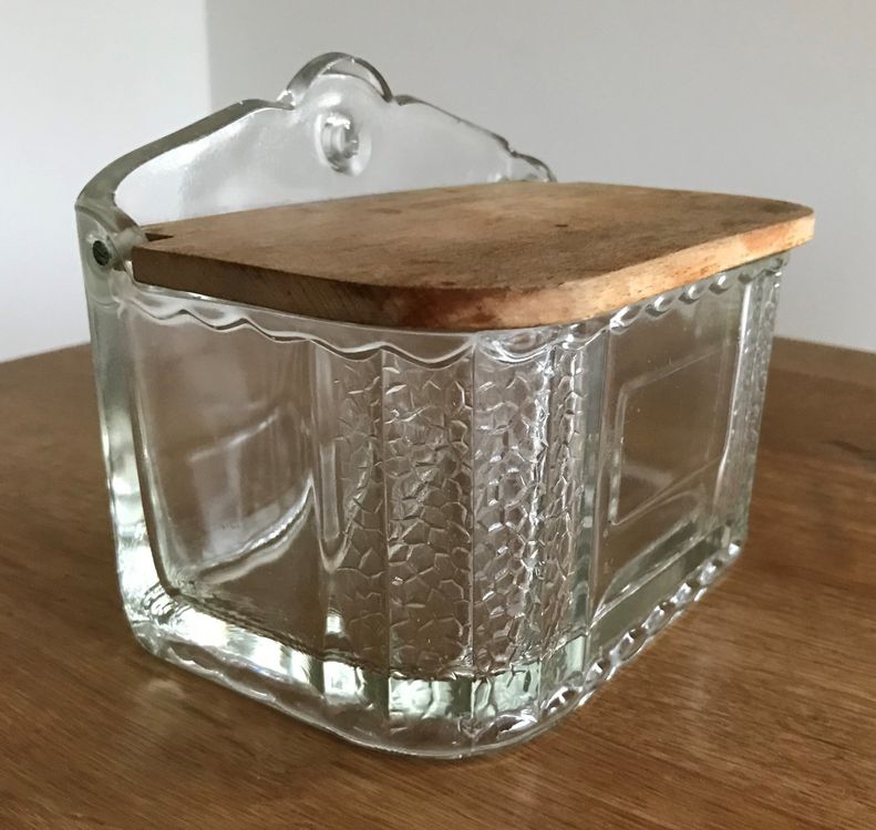 antiker Glasbehälter Zucker Mehl Dose mit Holzklappe | Kaufen auf Ricardo