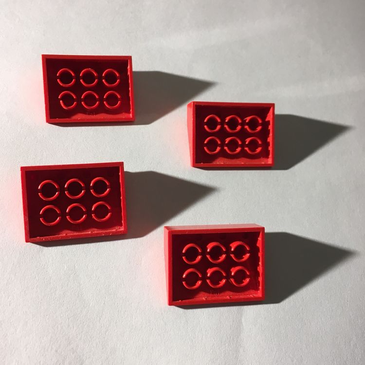 Lego 4x Dach Stein rot mit Pat pend, Zapfen unten geschlitzt (Gebraucht ...