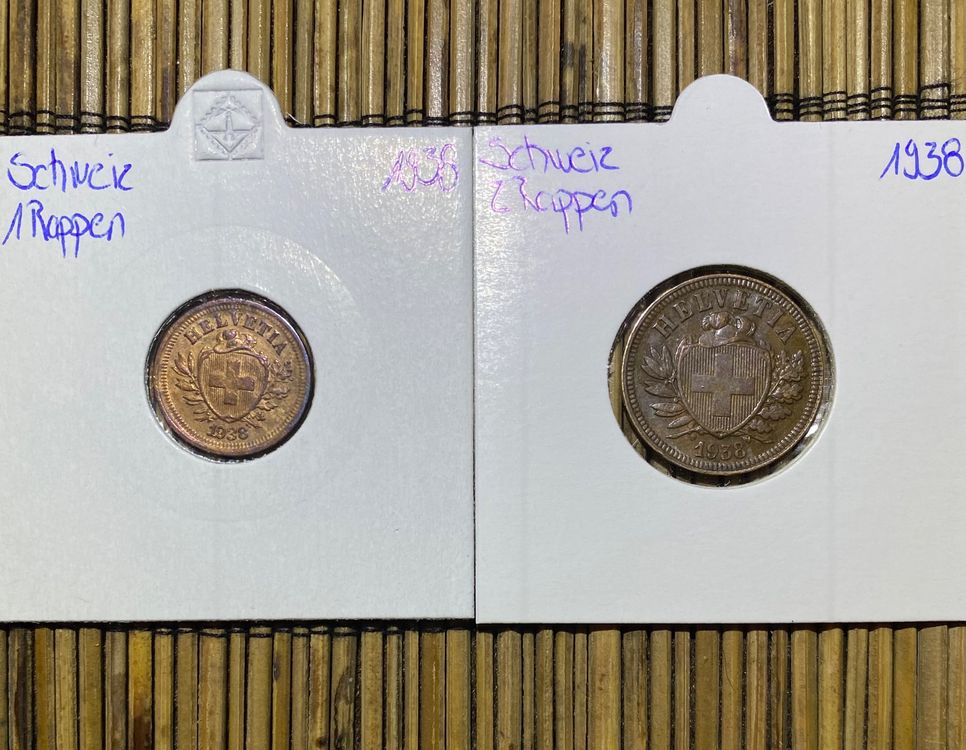 Schweiz Set 1 und 2 Rappen 1938 ss-vzgl leichter Violett-Sti (Neu (gemäss Beschreibung)) in ...