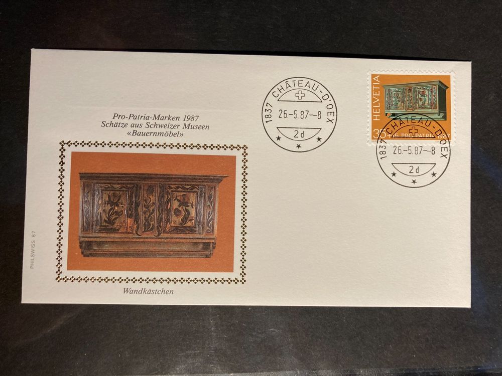 CH 1987 FDC Bauernmöbel Wandkästchen Ortsstpel Chateau-d'Oex (Gebraucht ...