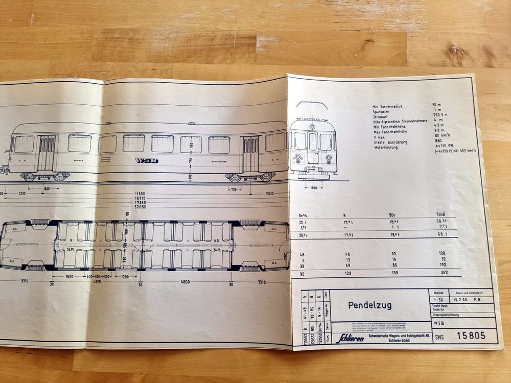SWS Pendelzug B-Serie Typenplan Massstab 1/50 | Kaufen auf Ricardo