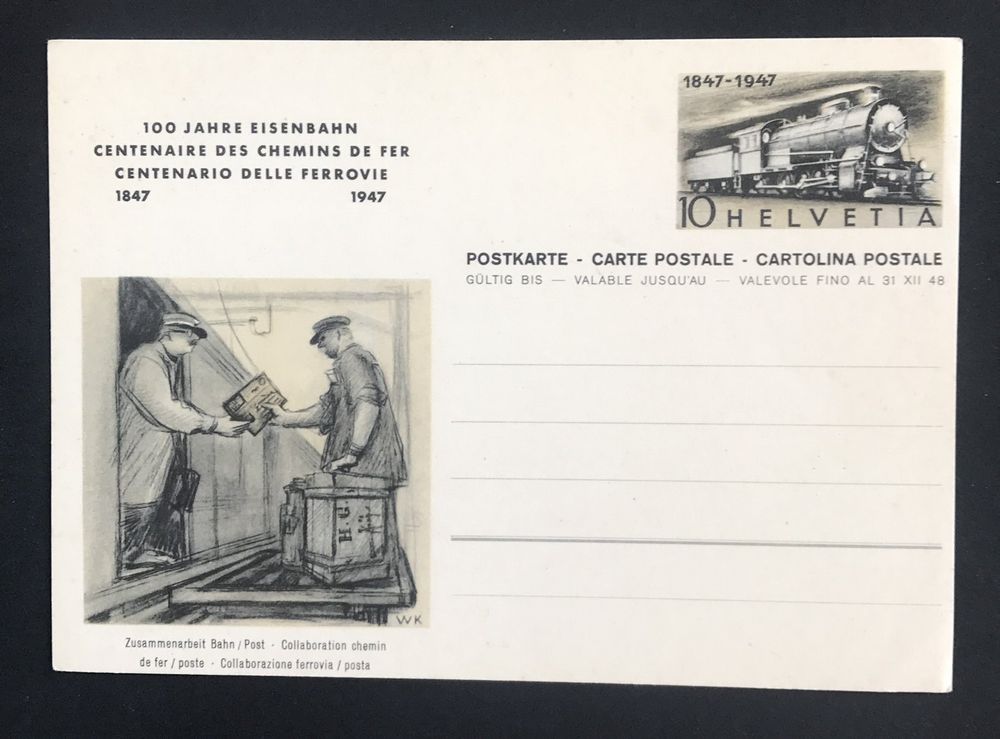 POSTKARTE 100 JAHRE EISENBAHN 1847-1947 | Kaufen auf Ricardo