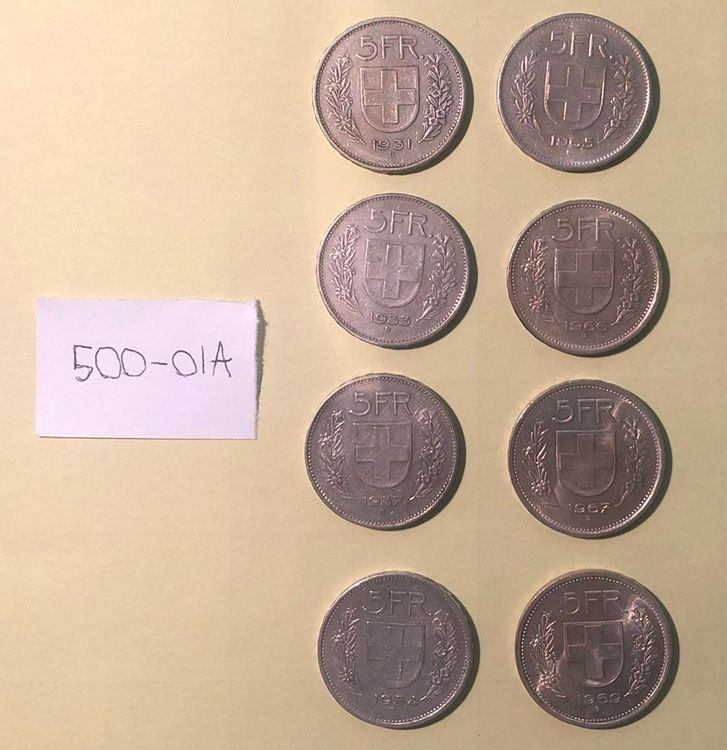 5 CHF-Sammlung / Collection 5 CHF 8 Stk/Pce: 1931-1969 (Gebraucht) in Bern für CHF 75 – mit ...