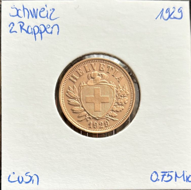 Schweiz 2 Rappen 1929 unz + Patina + alter Wappen mit Schild | Kaufen auf Ricardo