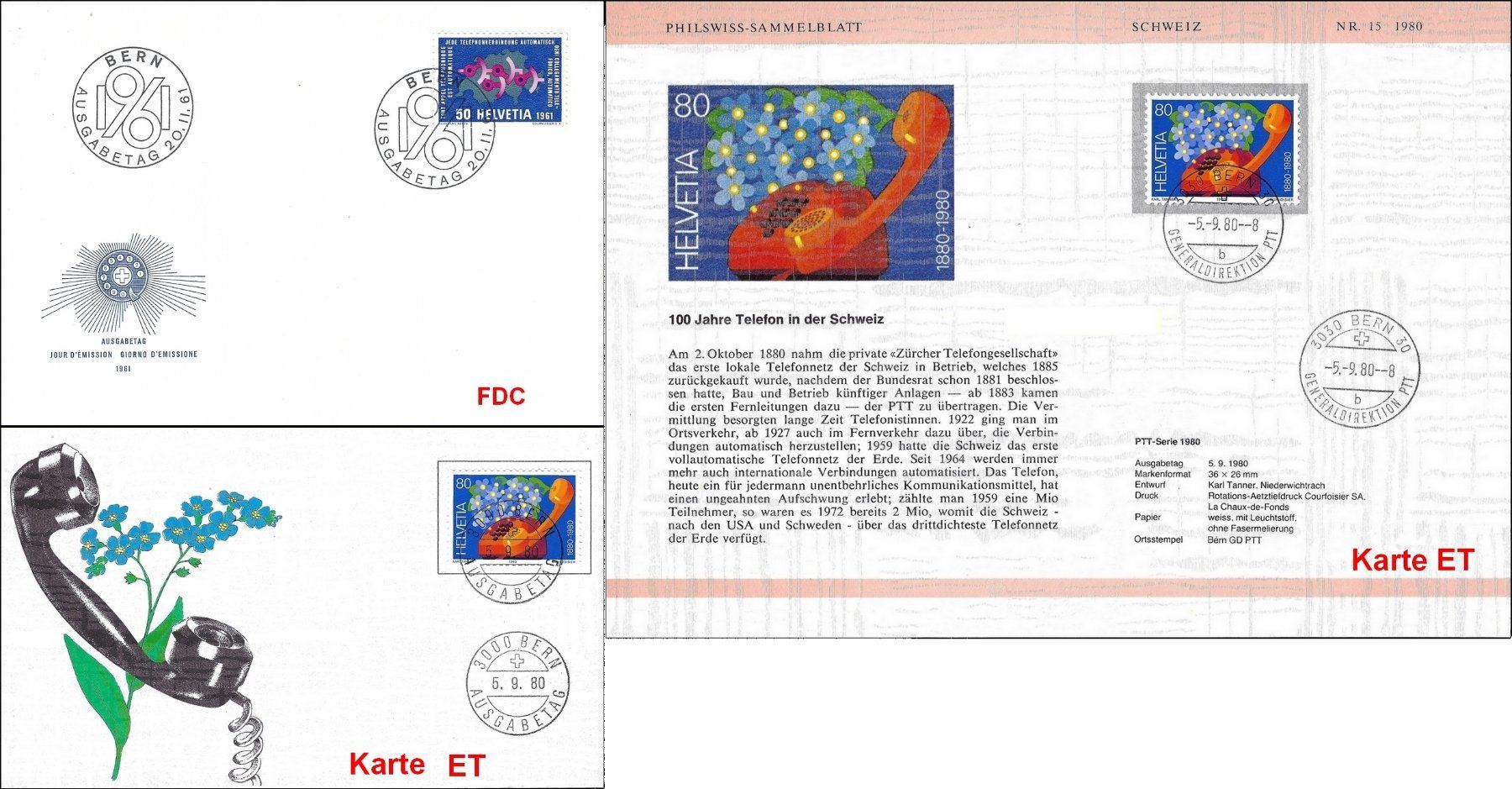 Telephon • téléphone 15 Briefe (2 FDC) + 3 Karten (2 ET) (D'occasion) à ...