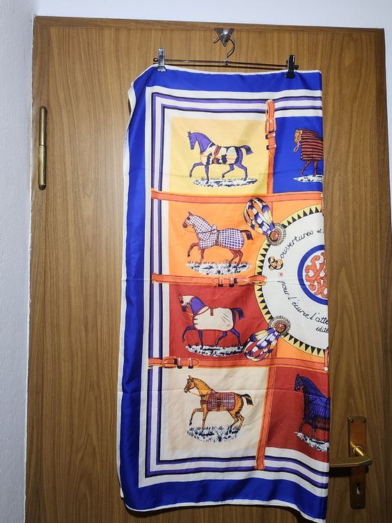 Foulard en soie 100% vintage - motif chevaux coloré - (Gebraucht) in ...