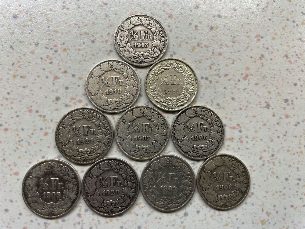 10 diverse 50 Rappen in Silber! alles Silber-Jahrgänge !! | Kaufen auf Ricardo