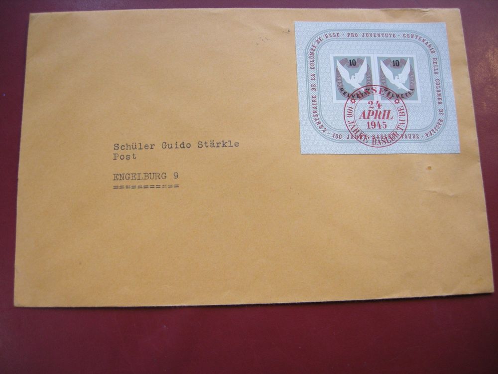 24APRIL1945 W23 BLOCK BASLER TAUBE NACH ENGELBURG ST. GALLEN (Gebraucht ...