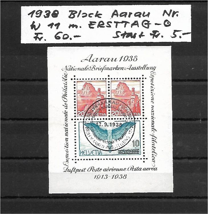 Block Aarau 1938 : gestempelt ET (Gebraucht) in Reinach BL für CHF 5 – mit Lieferung auf Ricardo ...