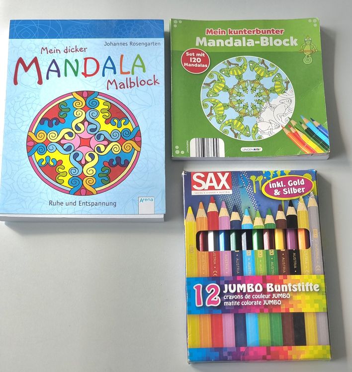 2x Mandala Malblock + Jumbo Farbstifte Zeichnen Kind (Gebraucht) in für ...