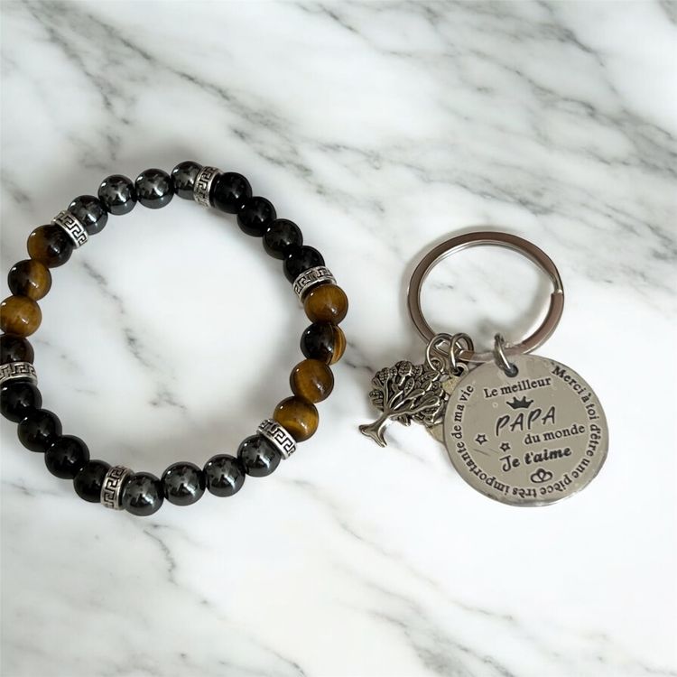 Bracelet en pierres naturelles - Œil de tigre et hématite (Neuf avec ...