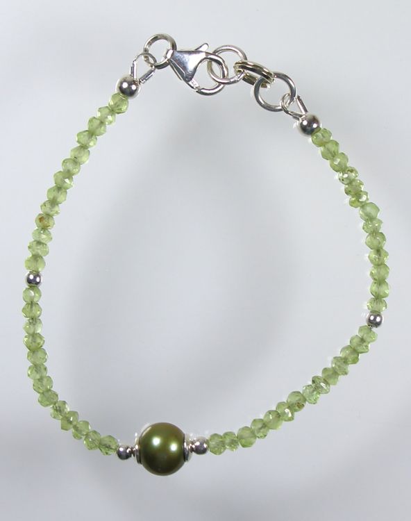 Peridot-Olivin, SWZPerlen / Péridote, Perle eau douce, S 925 (Neu und ...