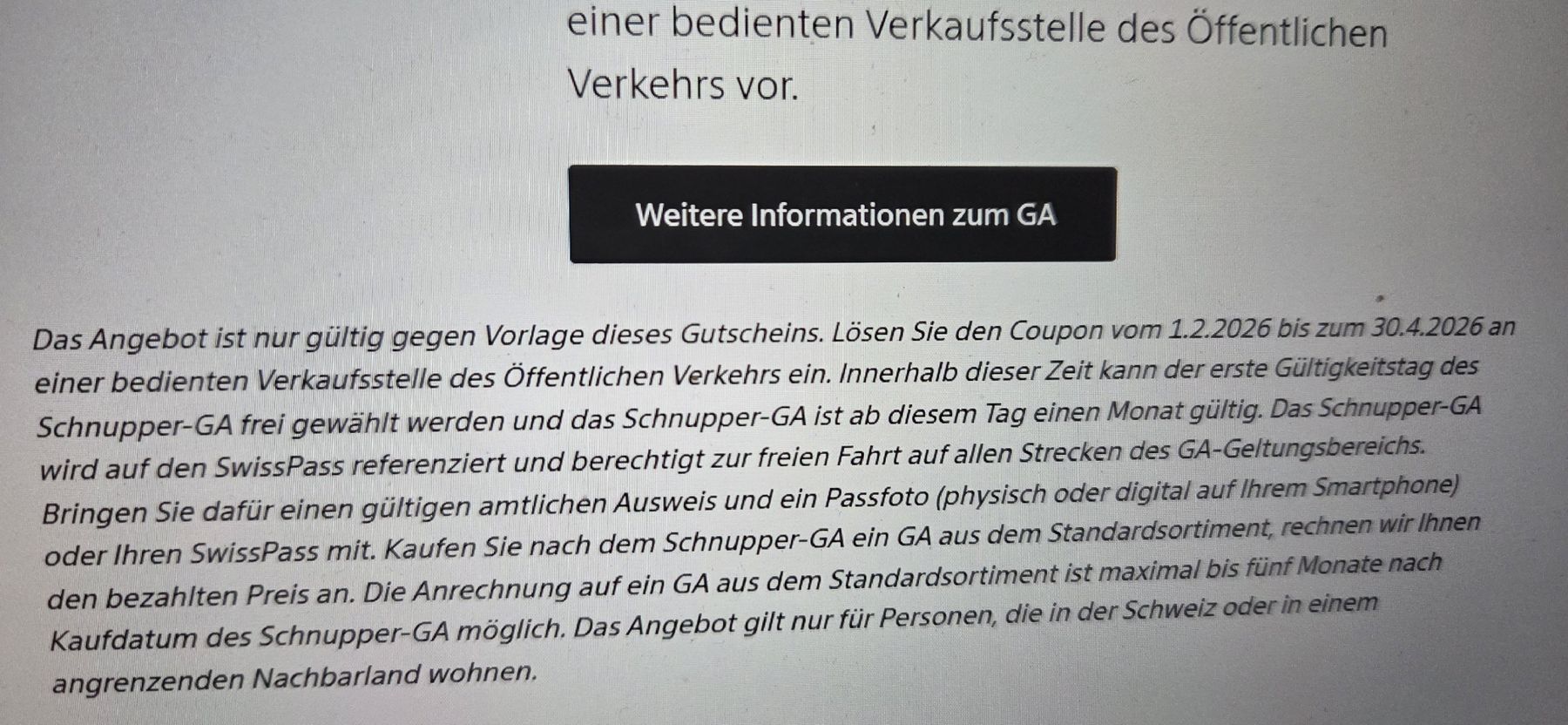 Code für Schnupper SBB GA 1 Monat gültig bis 30.4.26 (Neu (gemäss ...