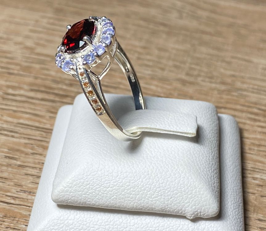 Granat + Tansanit Ring 💎 925 Silber vergoldet S169 (Neu und ...