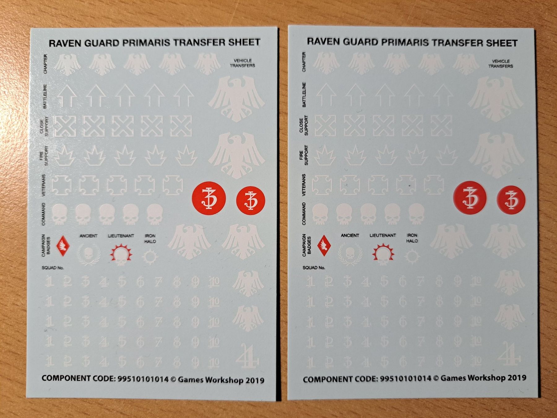 Warhammer 40k Space Marines Raven Guard Transfer Sheet 2x (Neu (gemäss ...
