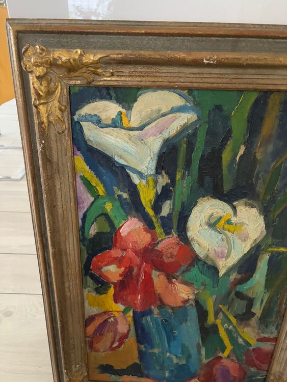 Altes grosses Gemälde "Calla mit Tulpen" in antikem Rahmen (Gebraucht ...