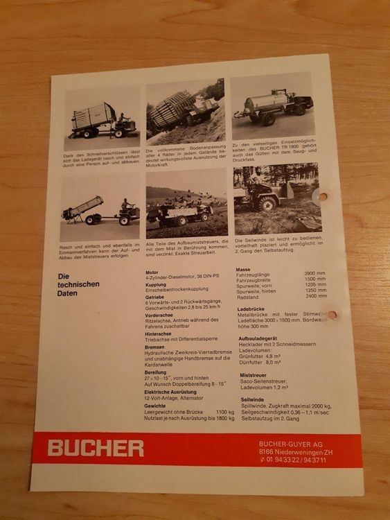 Bucher Transporter TR1800 Prospekt (Gebraucht) in Dürnten für CHF 25 ...