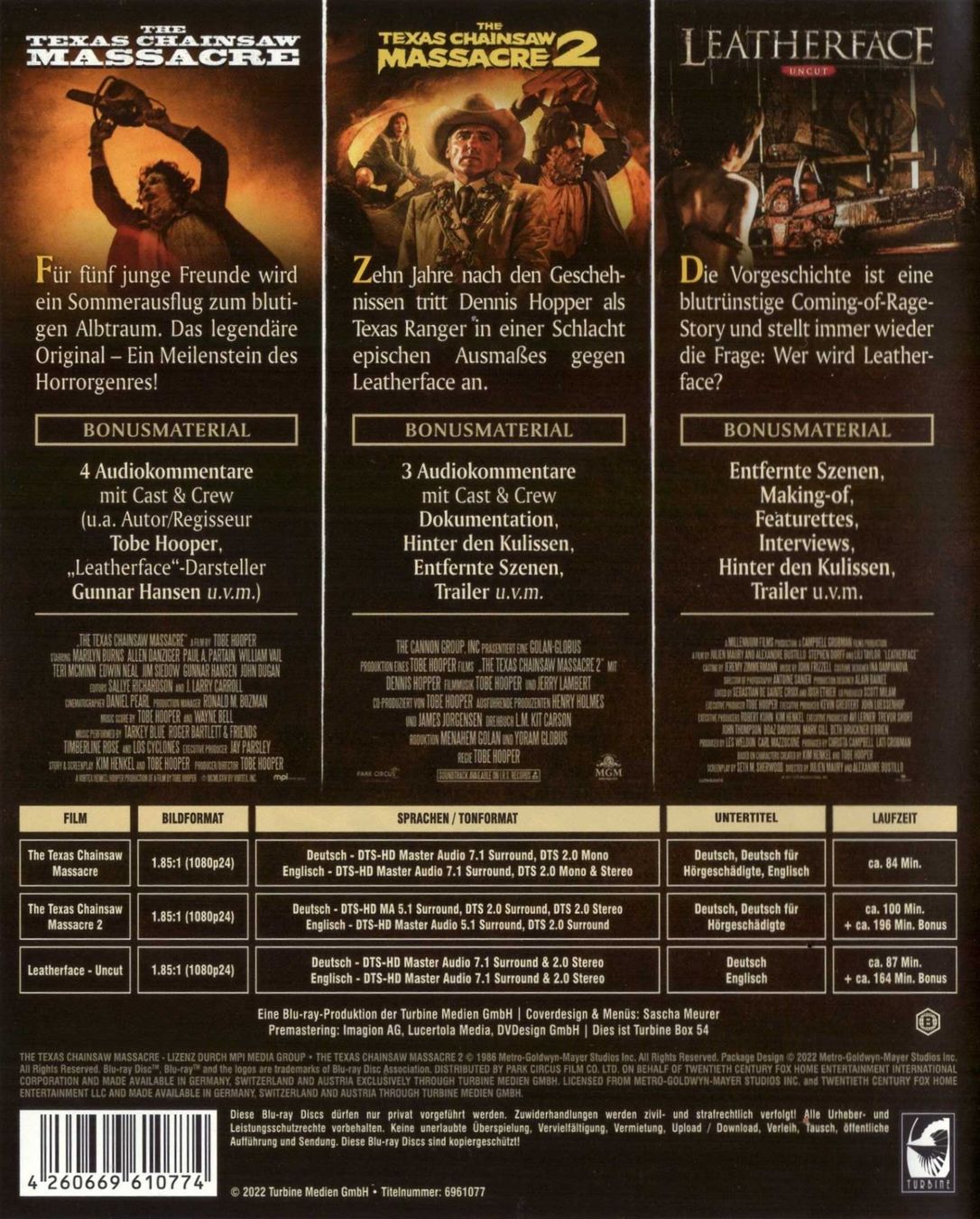 The Texas Chainsaw Massacre Triple (1974/1986/2017) UNCUT/BD (Neu ...