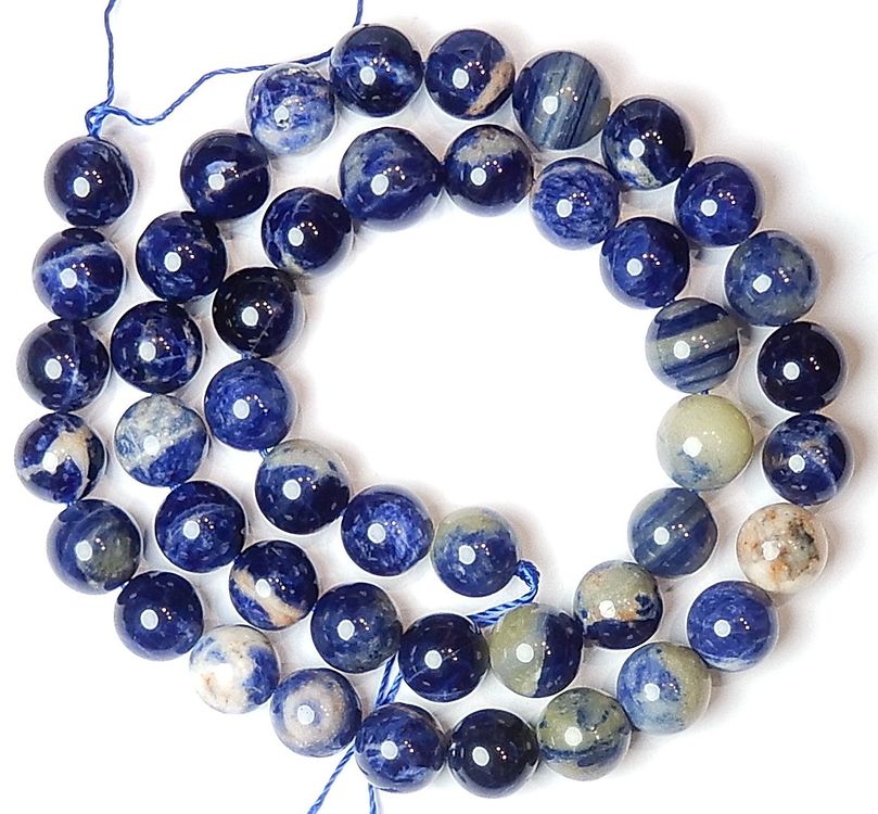 1 Strang sehr schöne echte blau-gelbe Sodalit Perlen 8 mm (Neu (gemäss ...