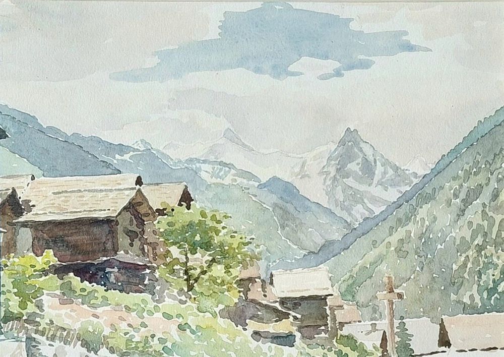 Lötschental - aquarelle de Charles Egli | Kaufen auf Ricardo