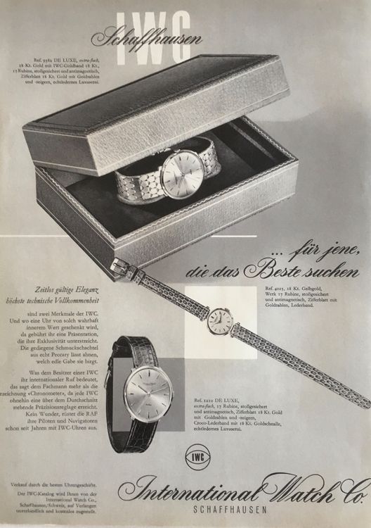 Grosse Vintage Reklame, IWC Uhren, Schaffhausen, 1958 | Kaufen auf Ricardo