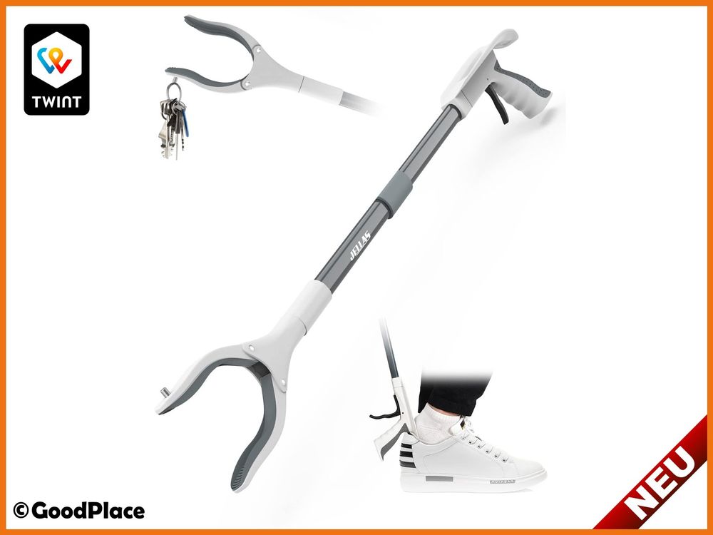 Greifzange aus Alu mit Schuhlöffel - Greifarm Greifhilfe (Neu und ...