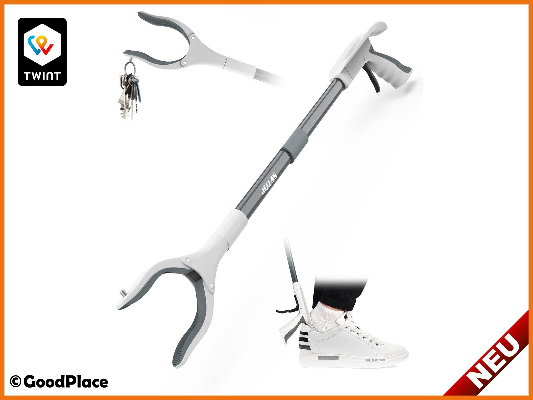 Greifzange aus Alu mit Schuhlöffel - Greifarm Greifhilfe (Neu und ...