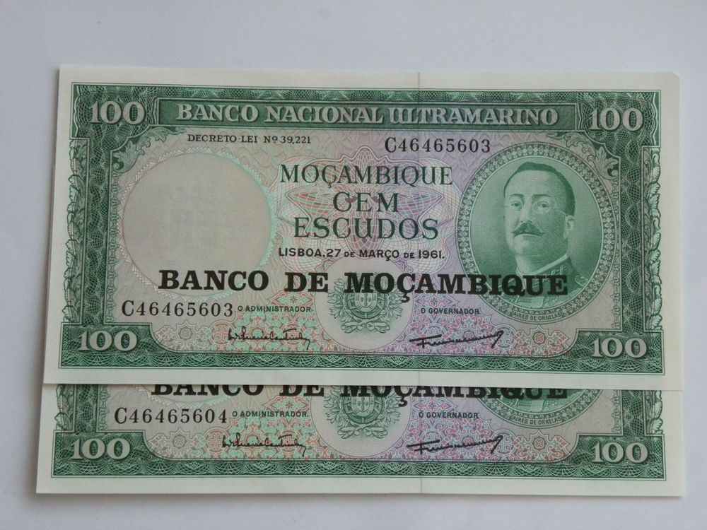 Mozambique 100 Escudos 1961, P-117, UNC,Numeros Consecutivos (Neu (gemäss Beschreibung)) in ...