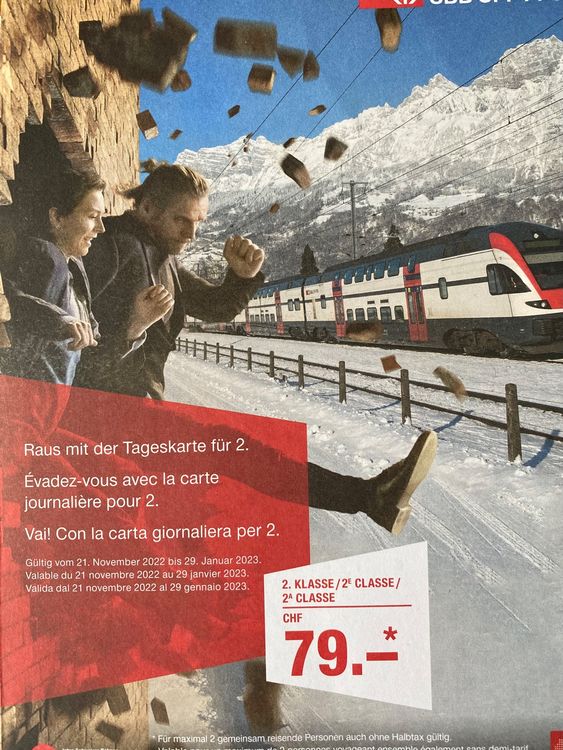 Tageskarte für zwei GA SBB Datum frei wählbar bis 29.01.23 (Neu (gemäss ...
