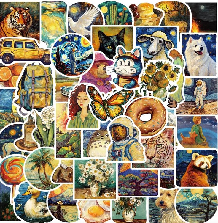 50 Stk. Sticker Aufkleber - Gogh Ölgemälde malen (Neu und ...