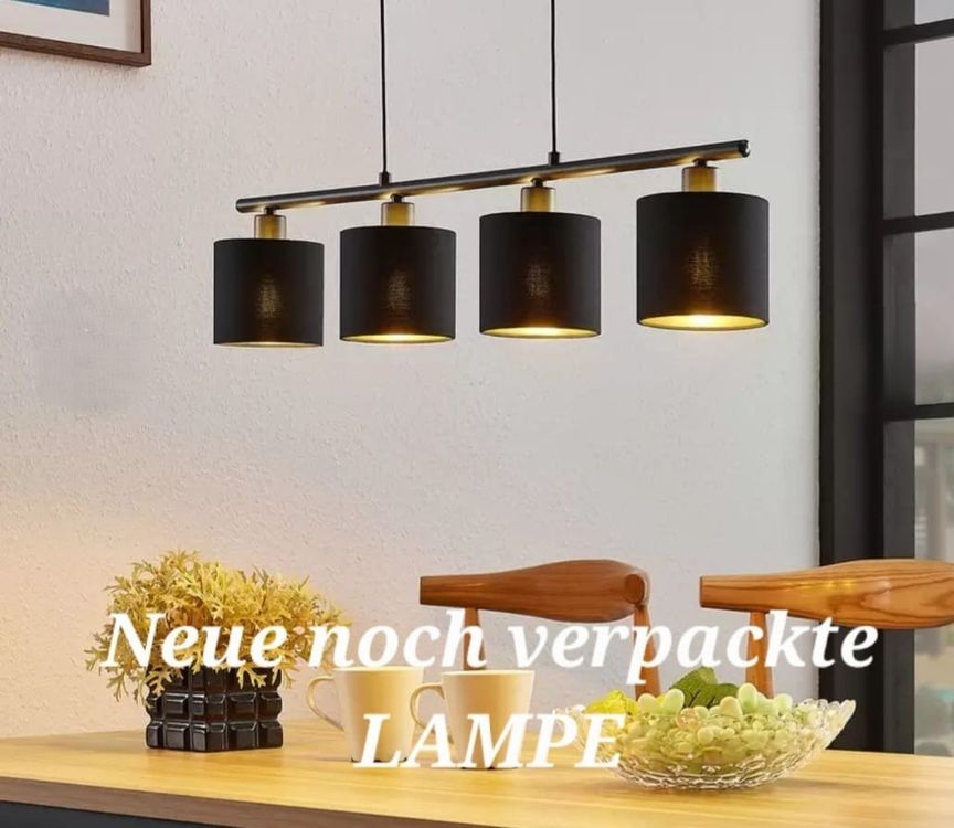 Neue Hängelampe 4-flammig schwarz gold Stoff neu & verpackt (Neu und originalverpackt) in ...