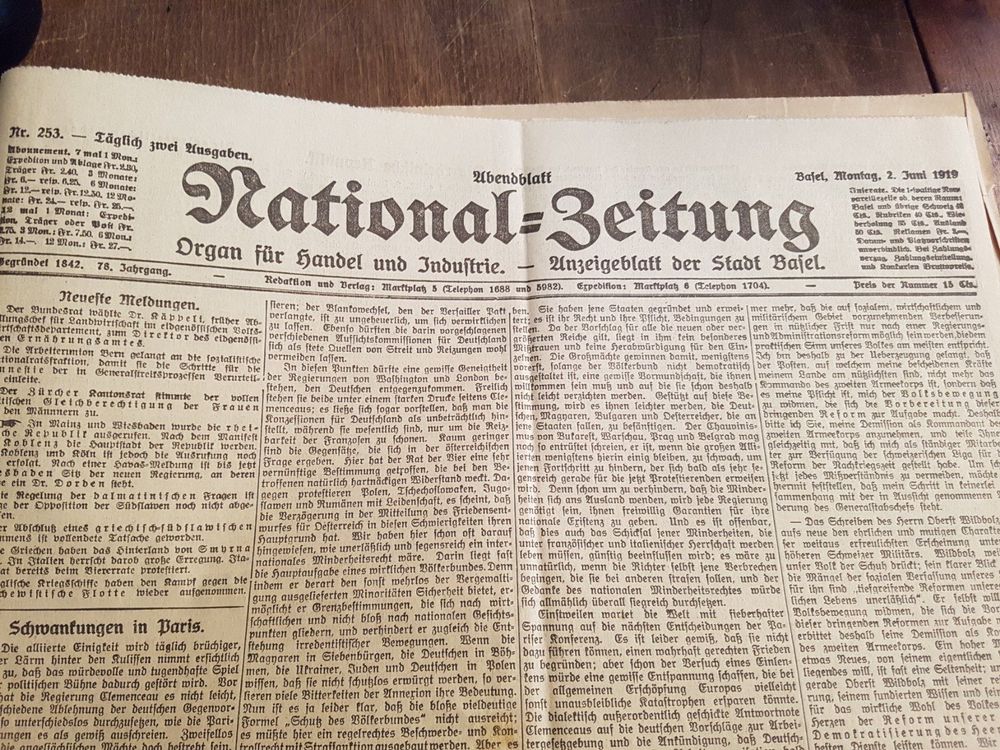 Antik National-Zeitung 2.6.1919 Nachkriegszeit 1.WK (Gebraucht) in ...