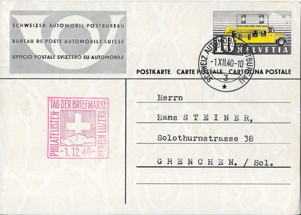 Postkarte Stempel Tag der Briefmarke ( Rot) 1.12.1940 | Kaufen auf Ricardo