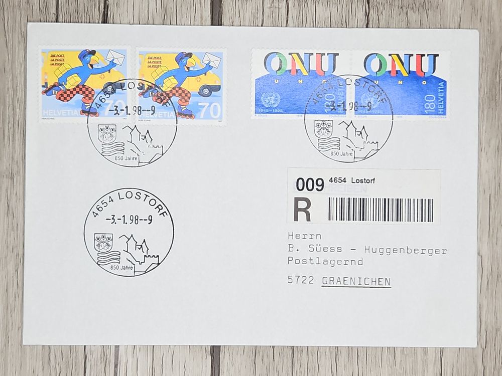 CL11 Enveloppe + Timbre Suisse 1998 (Gebraucht) in Cousset für CHF 0.85 – mit Lieferung auf ...