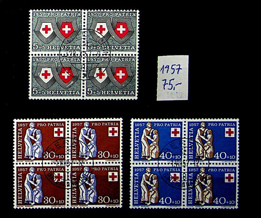 PRO PATRIA 3 BLOCS DE 4 DE 1957 OBLITÉRÉS SBK 75.00 /N201 (Gebraucht) in Estavayer-le-Lac für ...