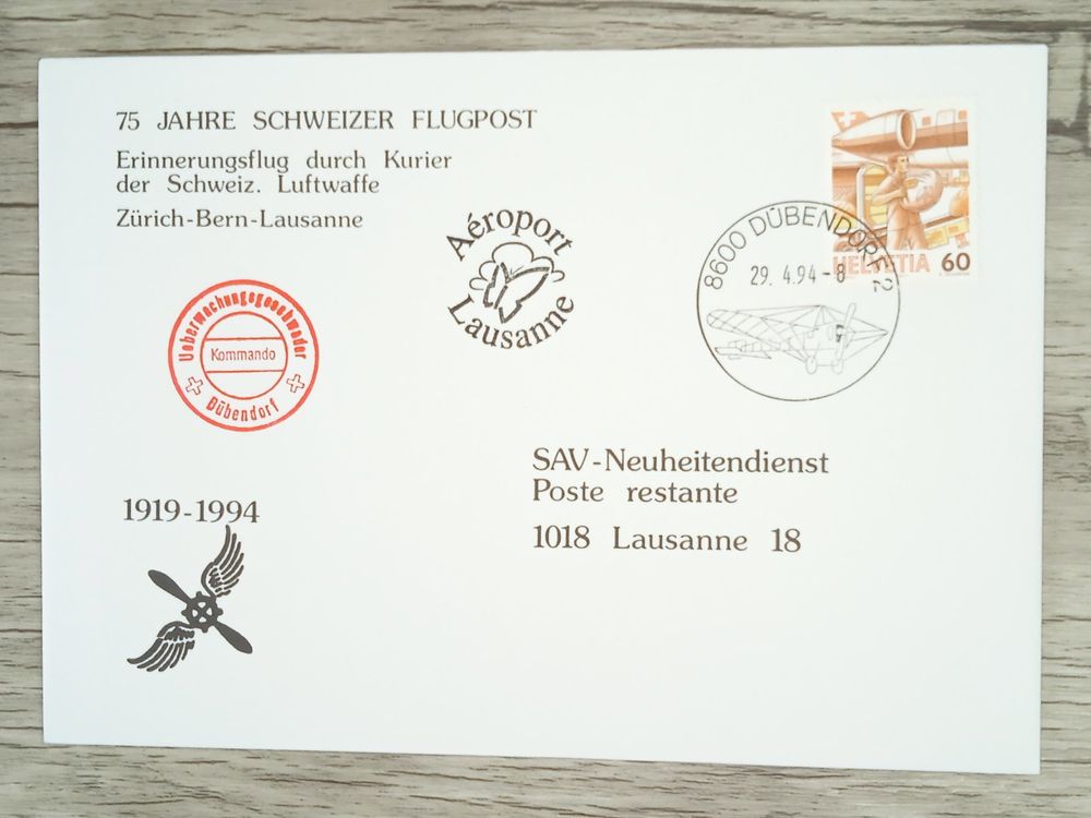 TR17 Enveloppe + Timbre Suisse 1994 (Gebraucht) in Cousset für CHF 0.65 – mit Lieferung auf ...