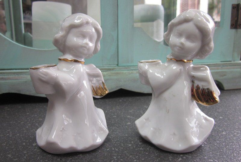 Zwei kleine Porzellan Engel als Kerzenhalter | Kaufen auf Ricardo