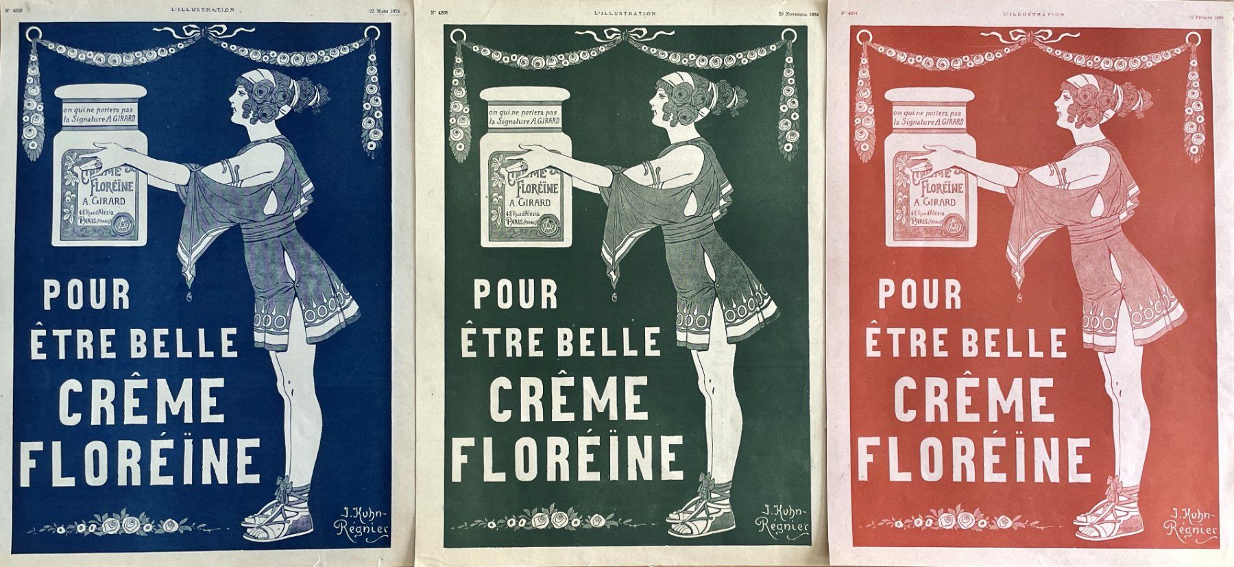 Floréine Crème- 3 alte Werbungen / Anciennes publicités 1924 (Gebraucht ...