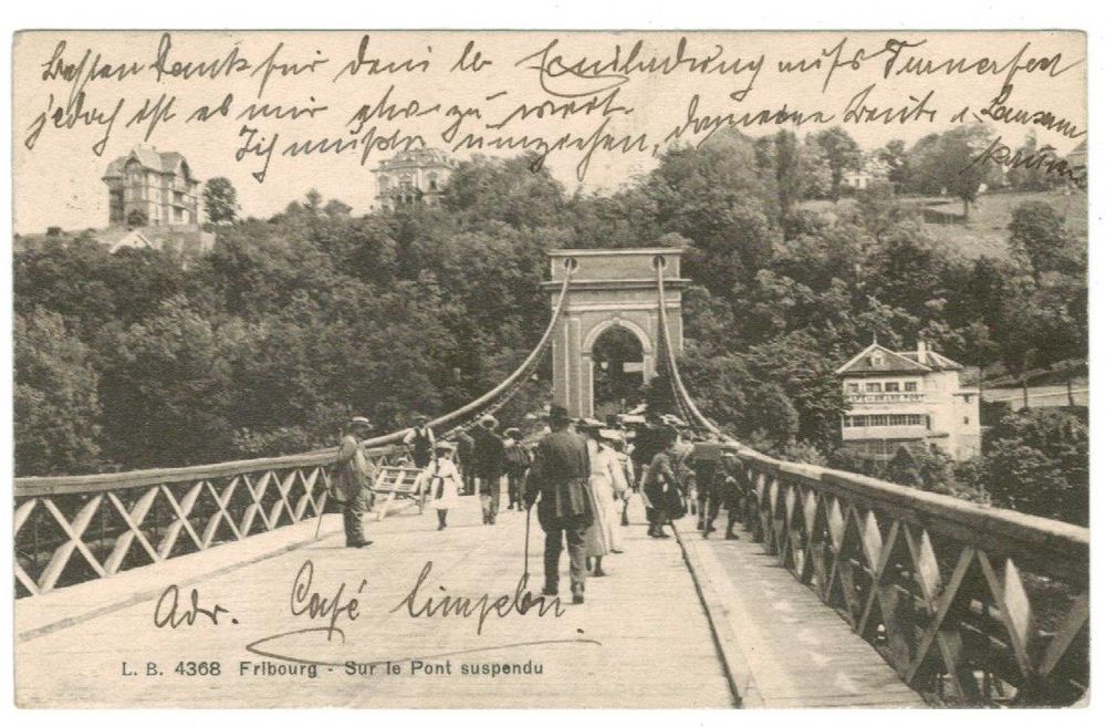 Ak Fribourg - Sur Le Pont Suspendu 1912 | Kaufen Auf Ricardo