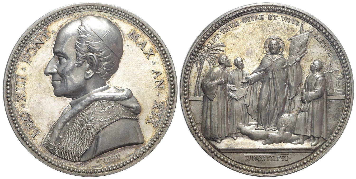 b- Rom, Leo XIII., Silbermedaille AN XIX (1896) (Usato) a Chiasso per ...