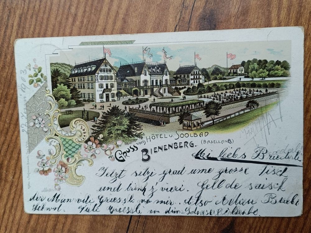 Litho PK / Gruss vom Hotel Soolbad Bienenberg gelaufen 1908 | Kaufen auf Ricardo